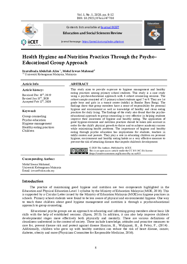 (PDF) Health Hygiene and Nutrition Practices Through the Psycho ...