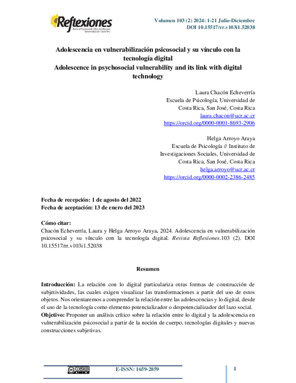 (PDF) Adolescencia en vulnerabilización psicosocial y su vínculo con la ...
