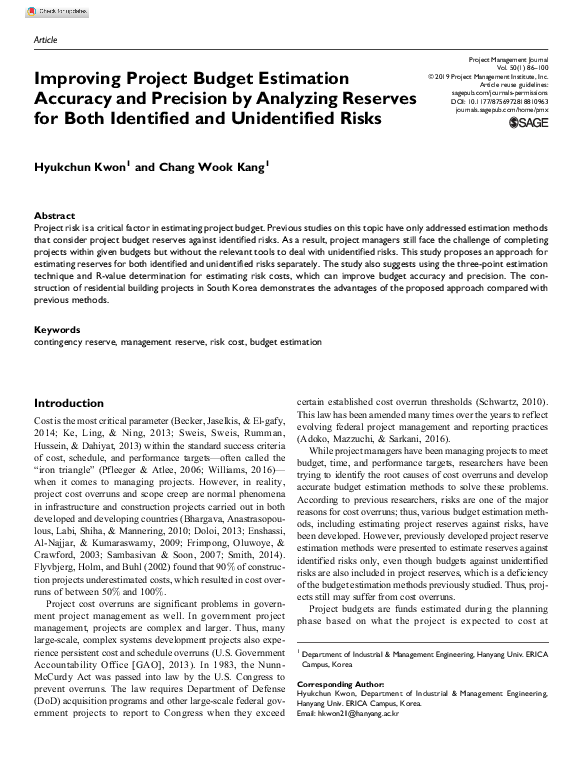 (PDF) Improving Project Budget Estimation Accuracy and Precision by ...