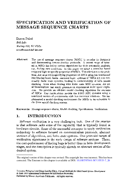 (PDF) Specification and Verification of Message Sequence Charts