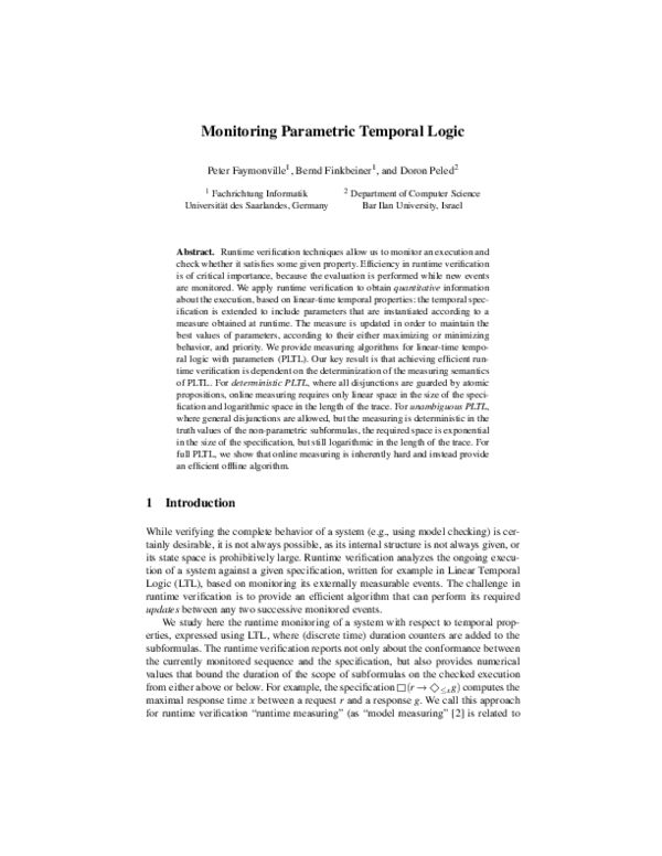 Pdf Monitoring Parametric Temporal Logic