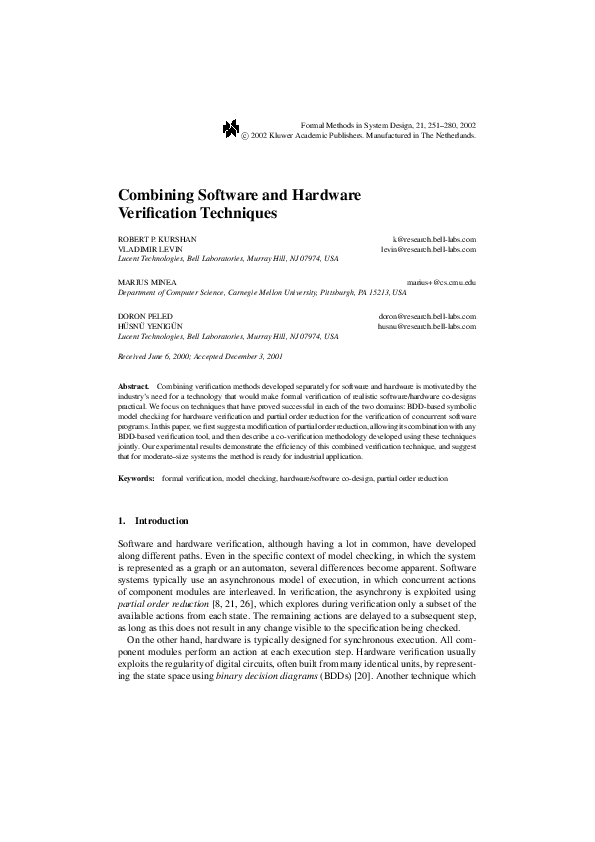 (PDF) Combining software and hardware verification techniques