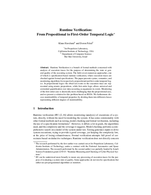 Pdf Runtime Verification From Propositional To First Order Temporal Logic
