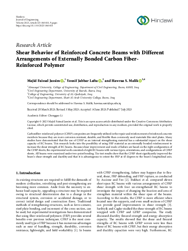 (PDF) Shear Behavior of Reinforced Concrete Beams with Different Arrangements of Externally ...