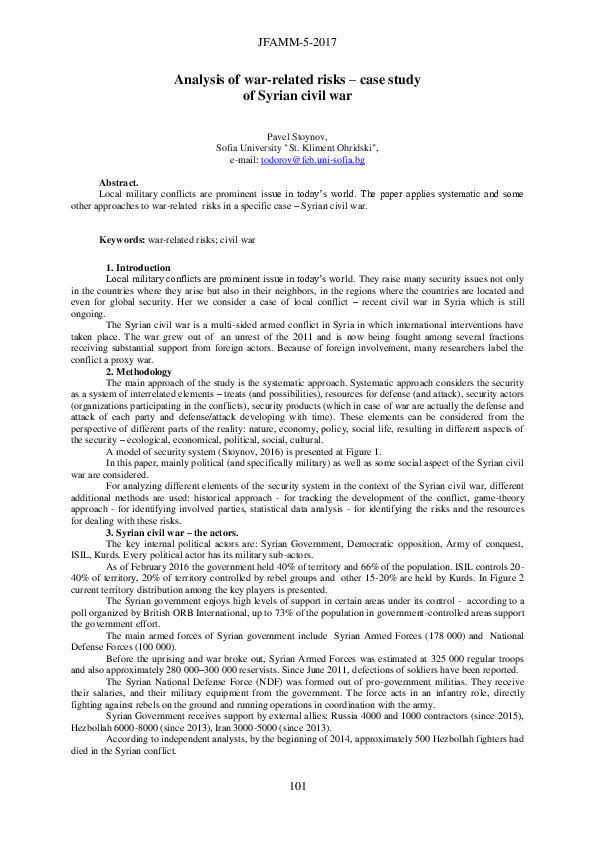 (PDF) Analysis of war-related risks-case study of Syrian civil war