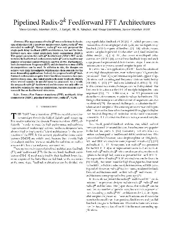 Pdf Pipelined Radix 2 {k} Feedforward Fft Architectures