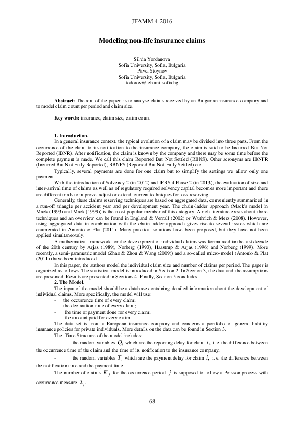 (PDF) Modeling non-life insurance claims