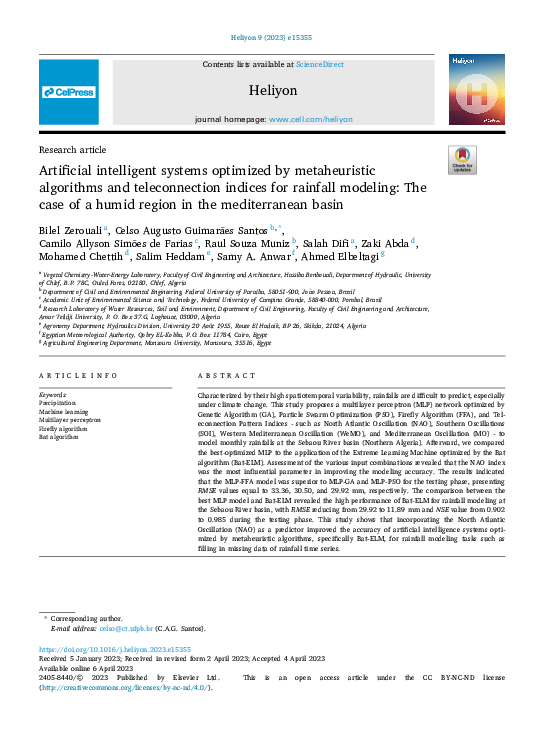 (PDF) Artificial intelligent systems optimized by metaheuristic algorithms and teleconnection ...