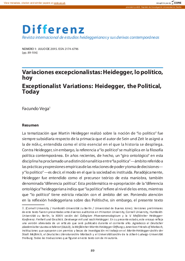 (PDF) Exceptionalist Variations: Heidegger, the Political, Today