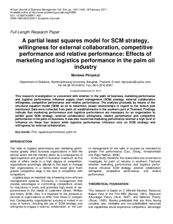 (PDF) A partial least squares model for SCM strategy, willingness for external collaboration ...