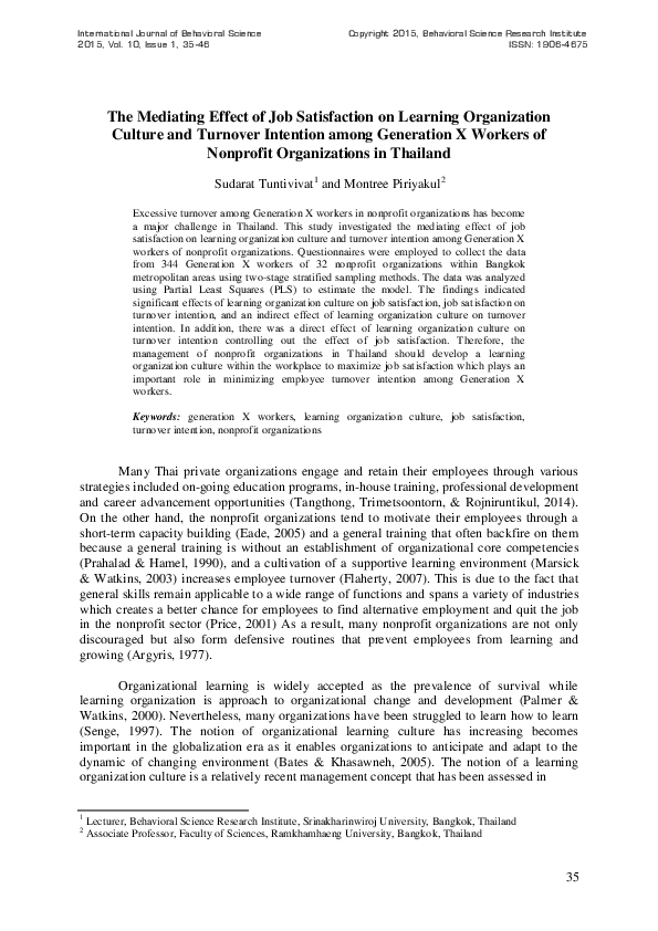 (PDF) The Mediating Effect of Job Satisfaction on Learning Organization ...