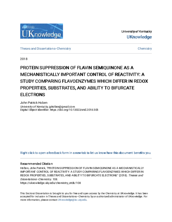 (PDF) Protein Suppression of Flavin Semiquinone as a Mechanistically ...