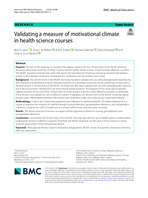 (PDF) Validating a measure of motivational climate in health science ...