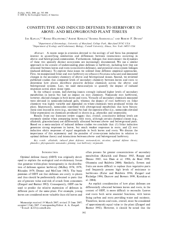 (PDF) Constitutive and Induced Defenses to Herbivory in Above- and ...