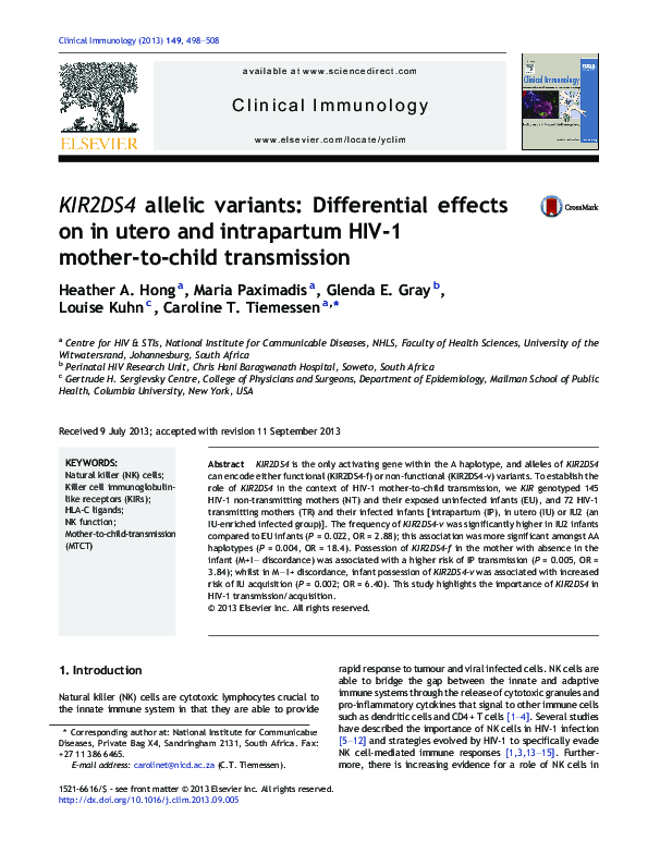 (PDF) KIR2DS4 allelic variants: Differential effects on in utero and ...