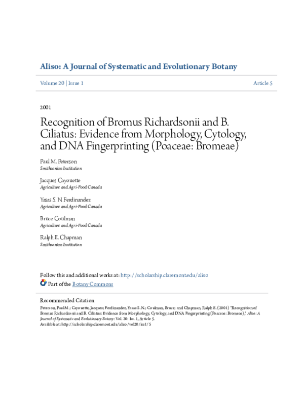 (PDF) Recognition of Bromus Richardsonii and B. Ciljatus: Evidence from ...