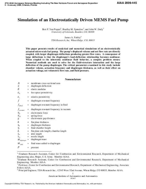 (PDF) Simulation of an Electrostatically Driven MEMS Fuel Pump