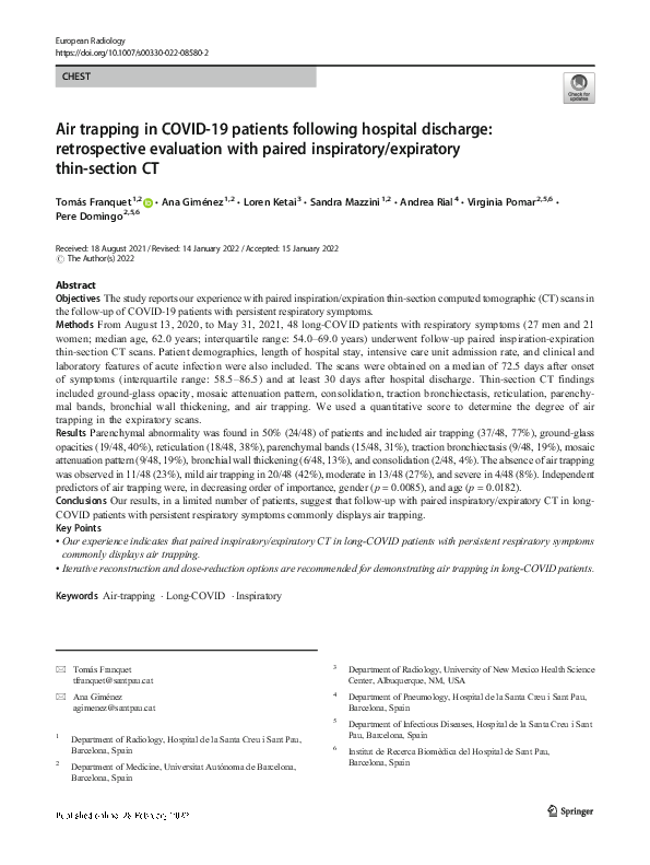(PDF) Air Trapping in Post-COVID Patients via CT