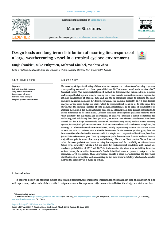 (PDF) Design loads and long term distribution of mooring line response ...