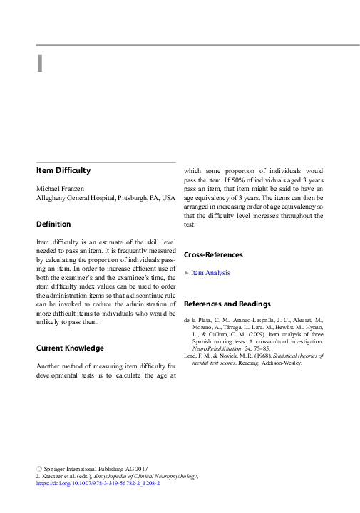 (PDF) Item Difficulty