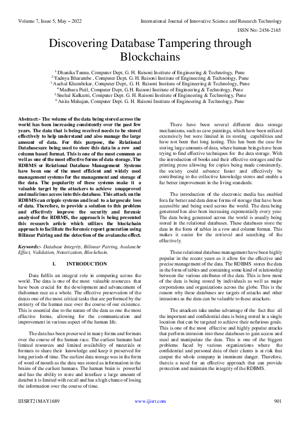 (PDF) Discovering Database Tampering through Blockchains