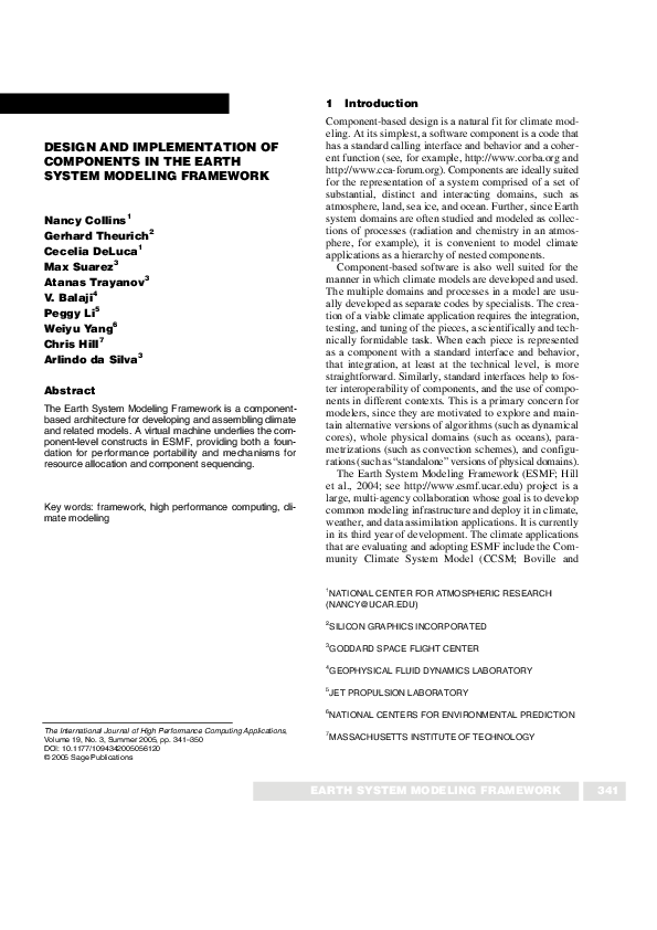 (PDF) Design and Implementation of Components in the Earth System Modeling Framework | Weiyu ...