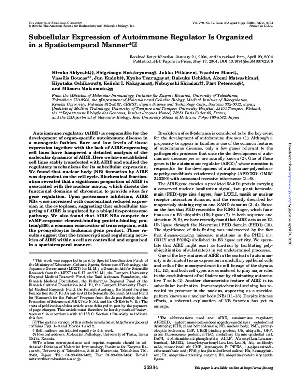 (PDF) Subcellular Expression of Autoimmune Regulator Is Organized in a ...