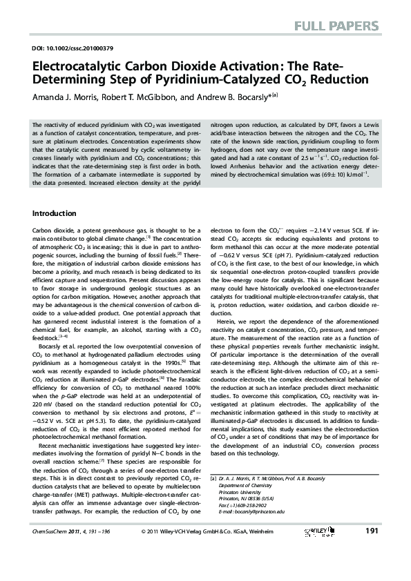 (PDF) Electrocatalytic Carbon Dioxide Activation: The Rate-Determining ...