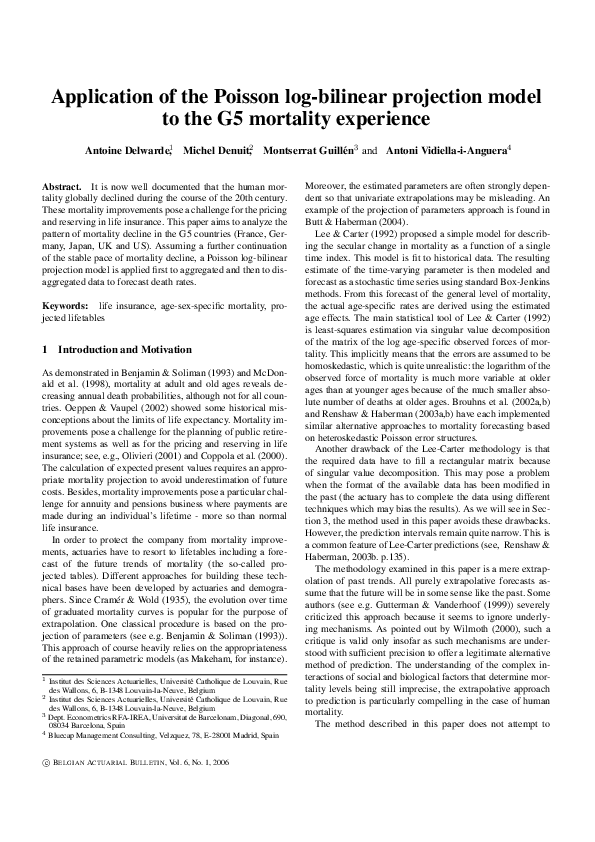 (PDF) Application of the Poisson log-bilinear projection model to the ...