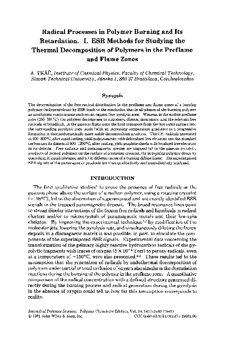 (PDF) Radical processes in polymer burning and its retardation. I. ESR ...