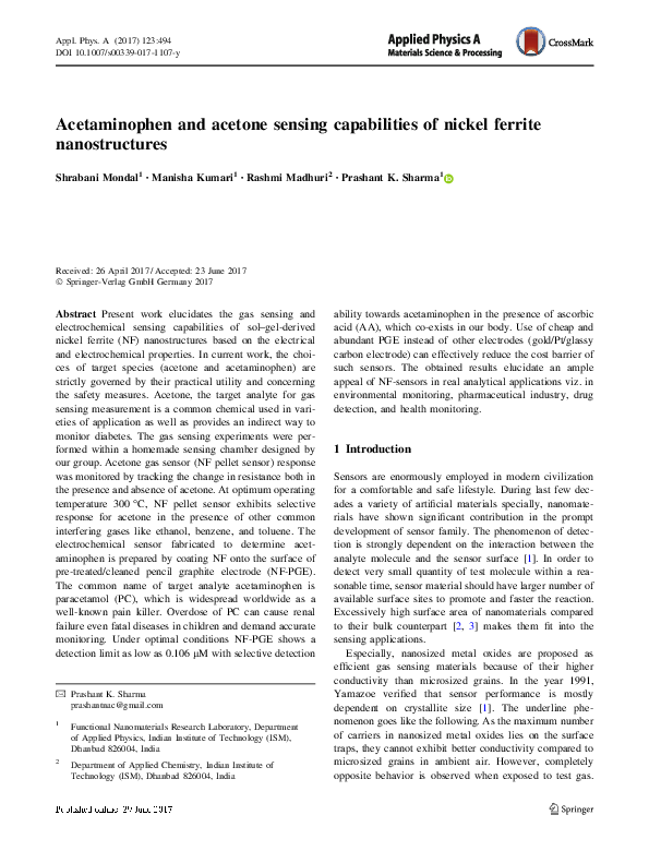 (PDF) Acetaminophen and acetone sensing capabilities of nickel ferrite ...