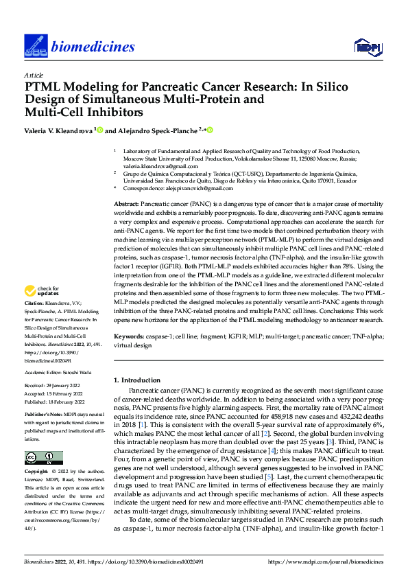 (PDF) PTML Modeling for Pancreatic Cancer Research: In Silico Design of ...