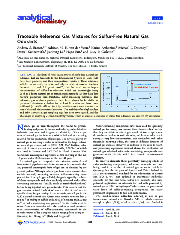 (PDF) Traceable Reference Gas Mixtures for Sulfur-Free Natural Gas Odorants
