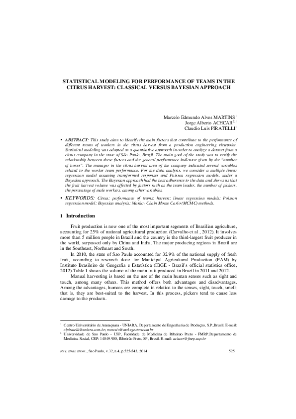 (PDF) Statistical Modeling for Performance of Teams in the Citrus ...