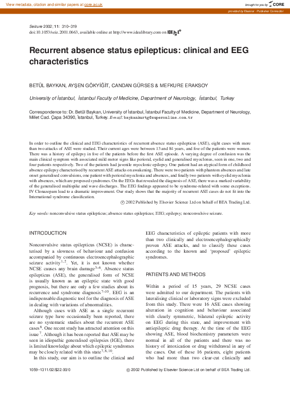 (PDF) Recurrent absence status epilepticus: clinical and EEG ...