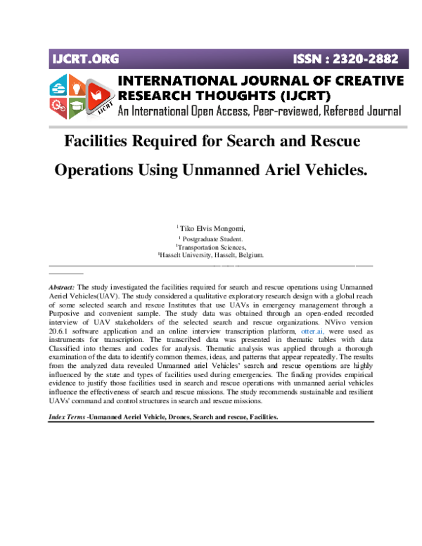 (PDF) Facilities Required for Search and Rescue Operations Using ...