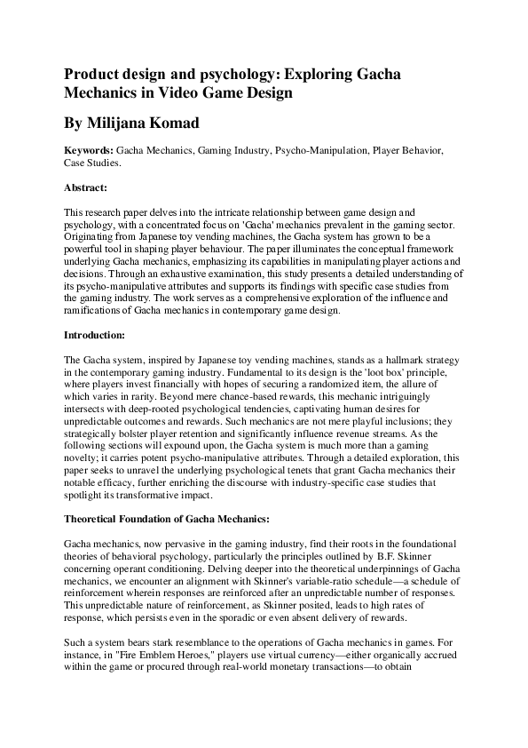 (PDF) Product design and psychology: Exploring Gacha Mechanics in Video ...