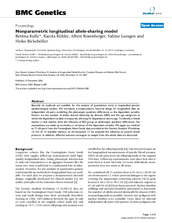 (PDF) Nonparametric longitudinal allele-sharing model