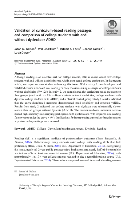 (PDF) Validation of curriculum-based reading passages and comparison of ...