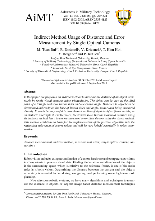 (PDF) Indirect Method Usage of Distance and Error Measurement by Single ...