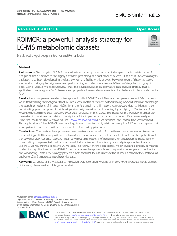 (PDF) ROIMCR: a powerful analysis strategy for LC-MS metabolomic datasets