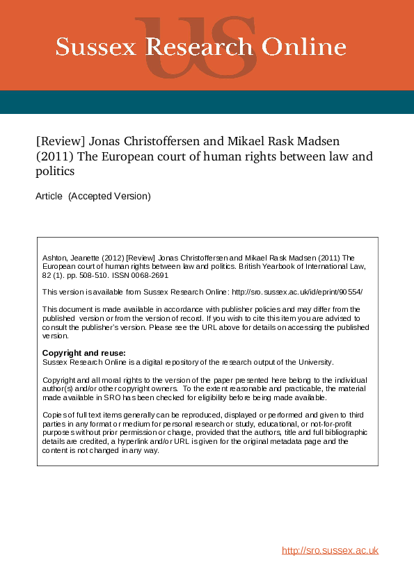 (PDF) The European Court of Human Rights between Law and Politics. By ...