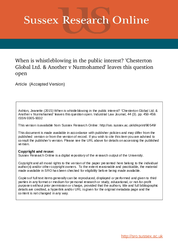 (PDF) When Is Whistleblowing in the Public Interest? Chesterton Global ...