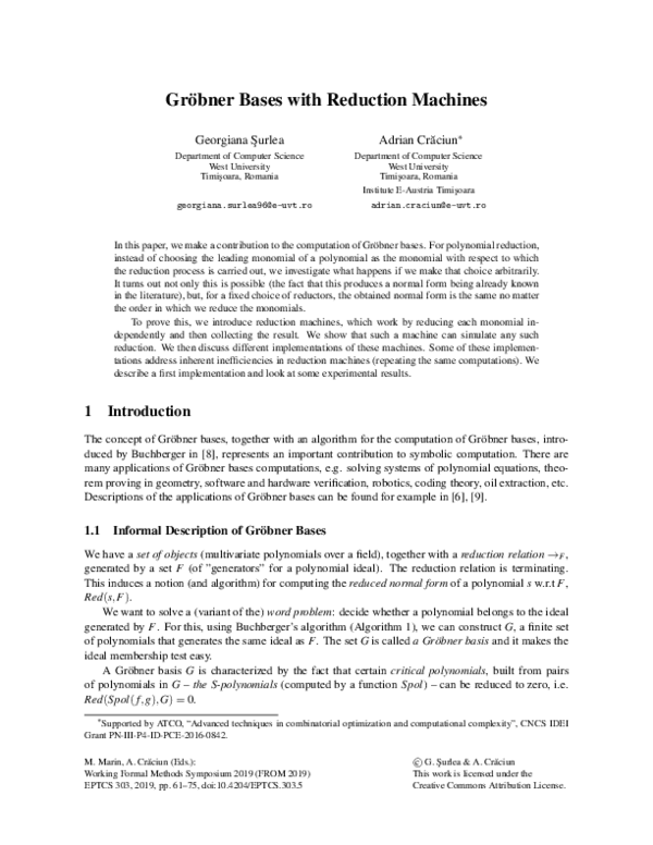 (PDF) Gröbner Bases with Reduction Machines