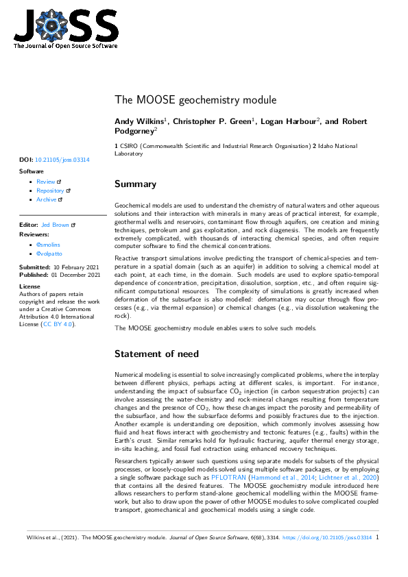(PDF) The MOOSE geochemistry module