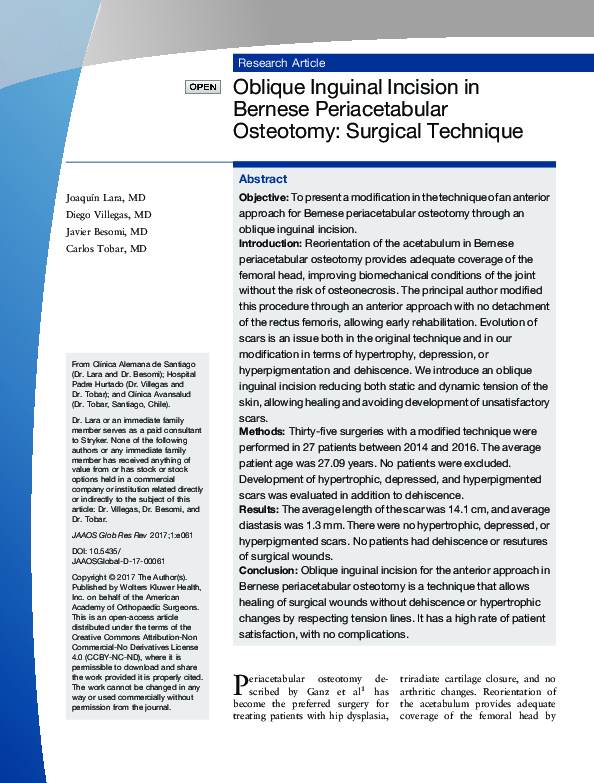 (PDF) Oblique Inguinal Incision in Bernese Periacetabular Osteotomy ...