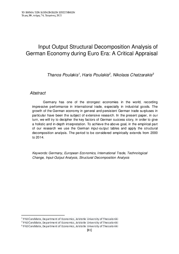 (PDF) Input Output Structural Decomposition Analysis of German Economy during Euro Era: A ...