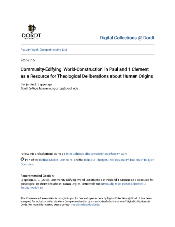 (PDF) Community-Edifying 'World-Construction' in Paul and 1 Clement as ...