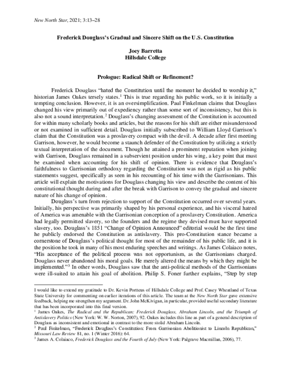 (PDF) Douglass’s Evolving Stance on the Constitution