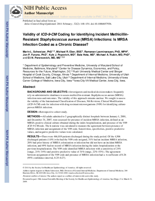 (PDF) Validity of ICD-9-CM Coding for Identifying Incident Methicillin ...